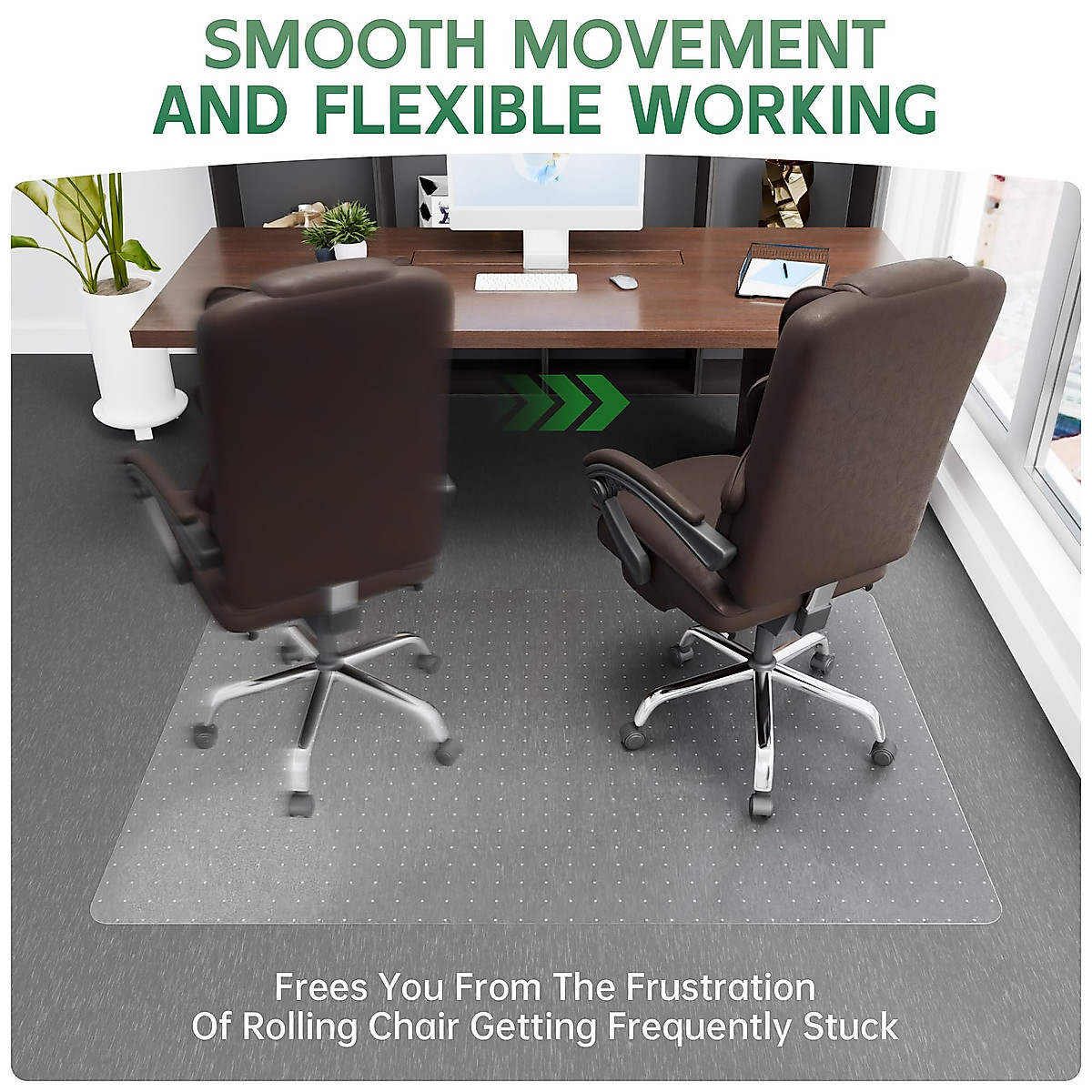 100pointONE Office Chair Mat for Carpets - 53'' x 45'' 0.09'' ThickTransparent Floor Mats for Flat Low and No Pile Carpeted Floors, with Grippers (53'' X 45'' Rectangle)