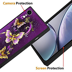 SAKUULO for iPhone XR Case,[Screen Protector + Kickstand] Square Cute Purple Butterfly Print Design Soft TPU Edge Protection Shock Absorption Slim Hard PC Case for iPhone XR 6.1 Inch