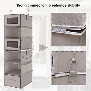 Fixwal 1 Pack 6-Shelf Hanging Closet Organizer, 2 Separable 3-Shelf Hanging Shelves with 3 Drawers Clothes Organizer Shelves for Bedroom Closet Rack