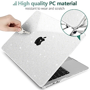 MEEgoodo Glitter Case for M3 MacBook Air 15 inch Case 2024 2023, Fit Model A3114 A2941 with M3 M2, Laptop Shell with Keyboard Cover & Camera Cover & OTG Adapter for 15.3" MacBook Air Case, Star Clear