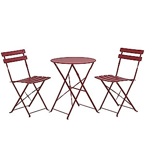 HCY Patio Bistro Set Outdoor Table and Chairs 3 Piece Patio Furniture Set Metal Folding Bistro Table Set Small Patio Set for Yard Porch Cafe Bistro Lawn Balcony Backyard Apartment (Red)