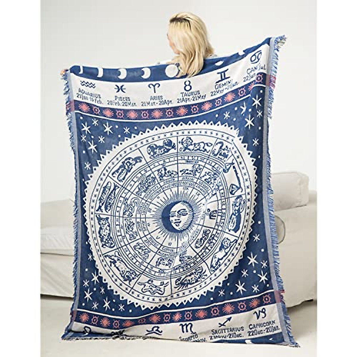LOERCCE Cotton Throw Blanket ​for Couch Sofa Celestial Constellation 50" X 70"