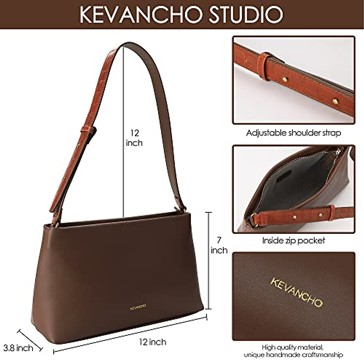 KEVANCHO Shoulder Bag for Women, Leather Purses and Handbags, Women's Fashion Tote Clutch Bag with Zipper (57 Coffee)