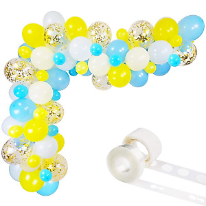 Pooh Bear Balloon Arch & Garland Kit, 70 Pack 12" 5" Yellow Blue Latex Balloons Gold Confetti Balloon Strip Set for Baby Shower Kids Birthday Party Decorations Bachelorette Weeding Party Supplies