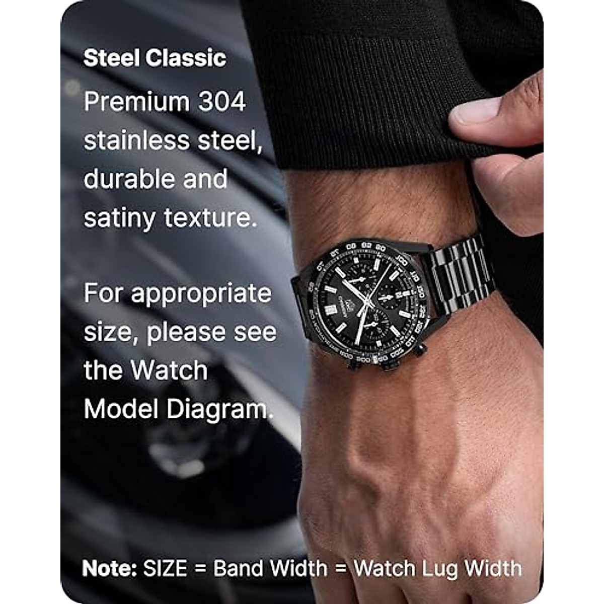 Fullmosa 16mm Stainless Steel Watch band, Quick Release Link Watch Strap Bracelet Replacement Wristband for Men Women, Black