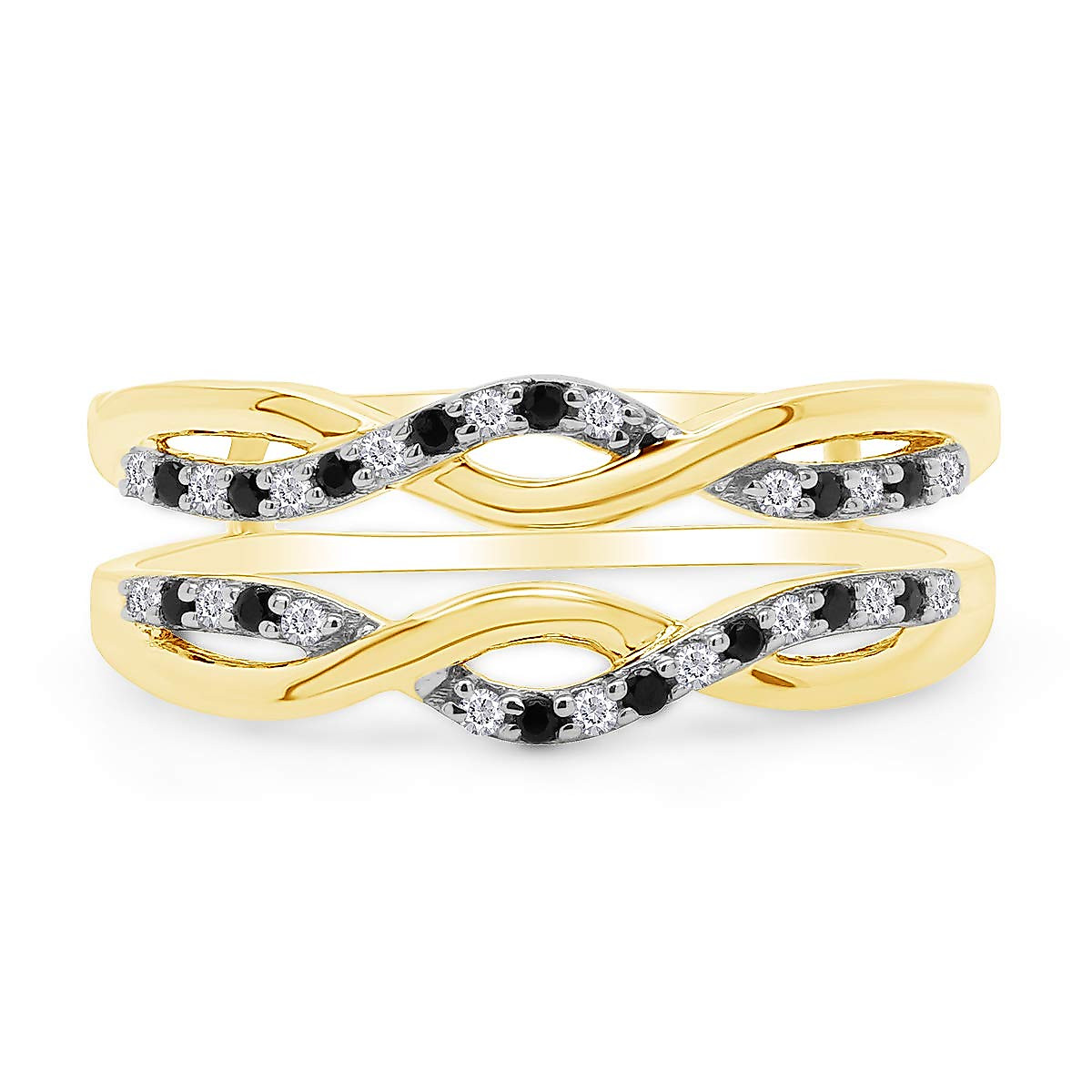 0.24 Carat Black & White Cubic Zirconia Twist Enhancer Guard Ring 14K Yellow Gold Over Sterling Silver Ring Size-6