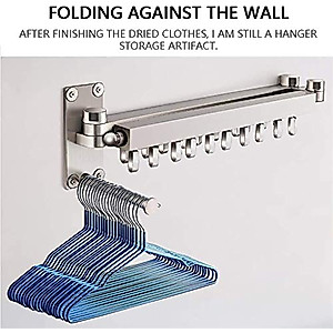 TYXTYX Wall Mounted Folding Clothes Hanger Space-Saver, Indoor/Outdoor Adjustable Clothes Drying Rack, Retractable Dry Coat Hanger for Laundry Room, Storage Organiser Instant Closet