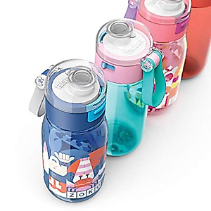 Zoku Kids Flip Gulp Bottle, 16 Ounce Lightweight Tritan Water Bottle with Leak-proof One-touch Locking Lid, Carry Loop, and Easy Flow Mouthpiece, Dishwasher Safe, Red