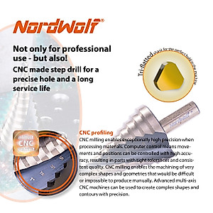 NordWolf M35 Cobalt SAE Step Drill Bit, Spiral Groove Double Flute Multiple Hole Unibit for Stainless Steel & Metal Sheet, 13 Imperial Step Sizes 3/16" to 1-3/8"