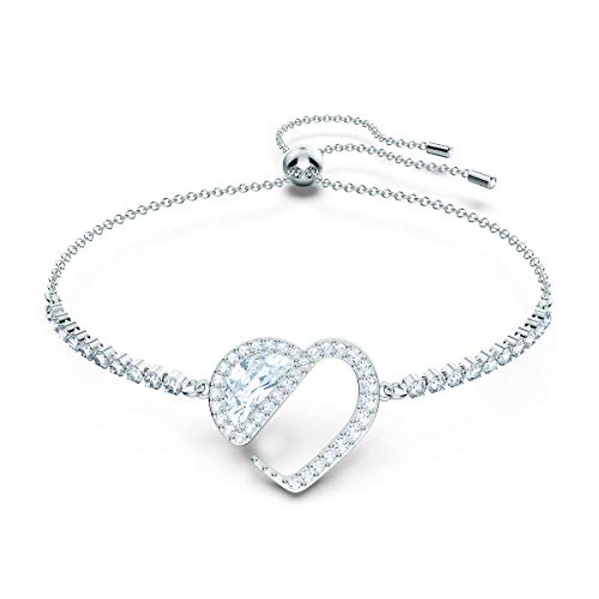 SWAROVSKI Hear Heart Bracelet, with White Crystal Heart Design, White Crystals Pavé and Rhodium Finish Setting with Bolo Closure, an Amazon Exclusive
