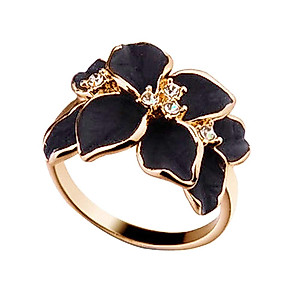 Engagement White Stud Flower Ring Pearl Design Circle Fashion Ring Rings Ring Set Under 10 Dollars (`-Black, One Size)