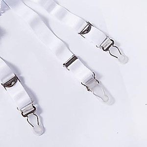 Shbidsxia Women's Sexy Lace Mesh Garter Belt High Waist Suspender Belt with Six Metal Clips for Women‘s Stockings/Lingerie (B-White, Small)