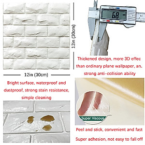 YU LI 3DH 3D Wall Panels Peel and Stick 11PCS White Foam Brick Wallpaper for Bedroom Faux Stone Wall Panel Self-Adhesive Wallpaper (11PCS-10.65 Sq Ft, White)