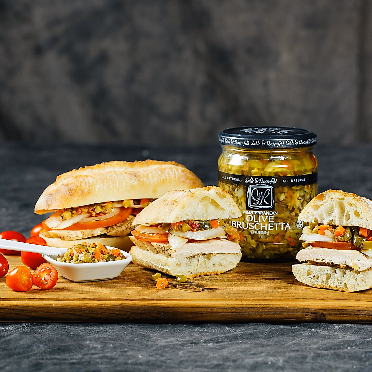 Mediterranean Olive Bruschetta - Gluten-Free Green Olive Sandwich Spread with Olive Oil for Muffuletta, Sandwiches, Dips, Crackers, Salads, & Appetizers, Kosher - Sable & Rosenfeld - 16 Oz (Pack 1)