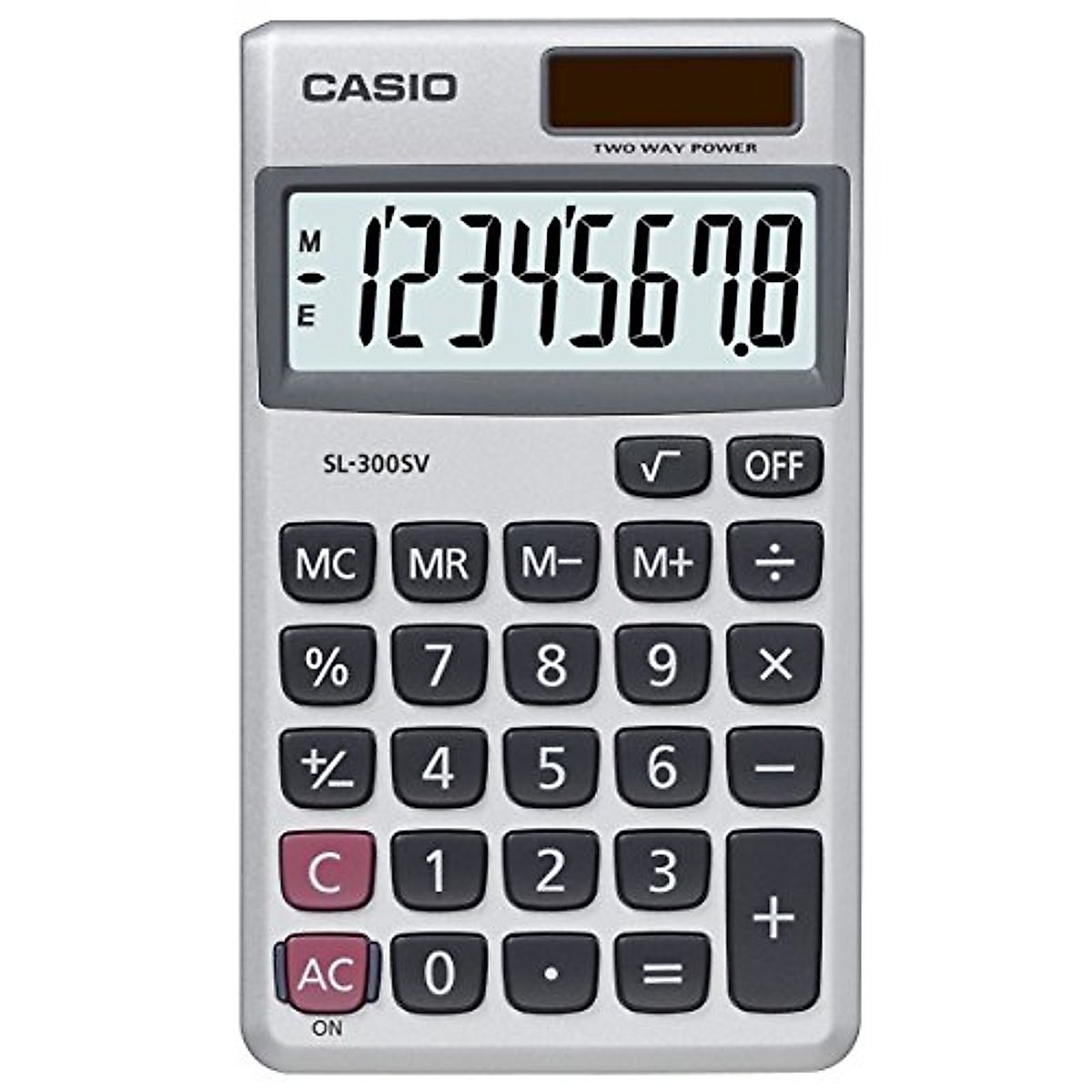 Casio Calculator Handheld Battery Solar-Power 8 Digit 3 Key Memory Wallet 70x117x8mm Ref SL300SV