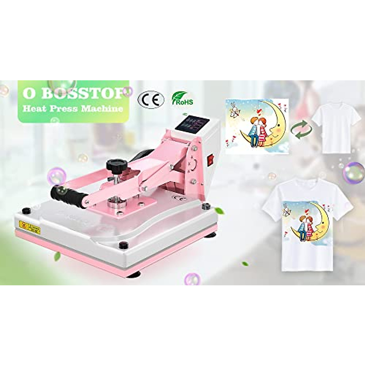 O BOSSTOP Upgrade Clamshell Heat Press 15x15,DIY Digital Industrial-Quality Sublimation Heat Press Machine for T- Shirt Printing,Rhinestone HTV Vinyl Heat Press for Home Use,Businessman(CE/ROHS,Pink)
