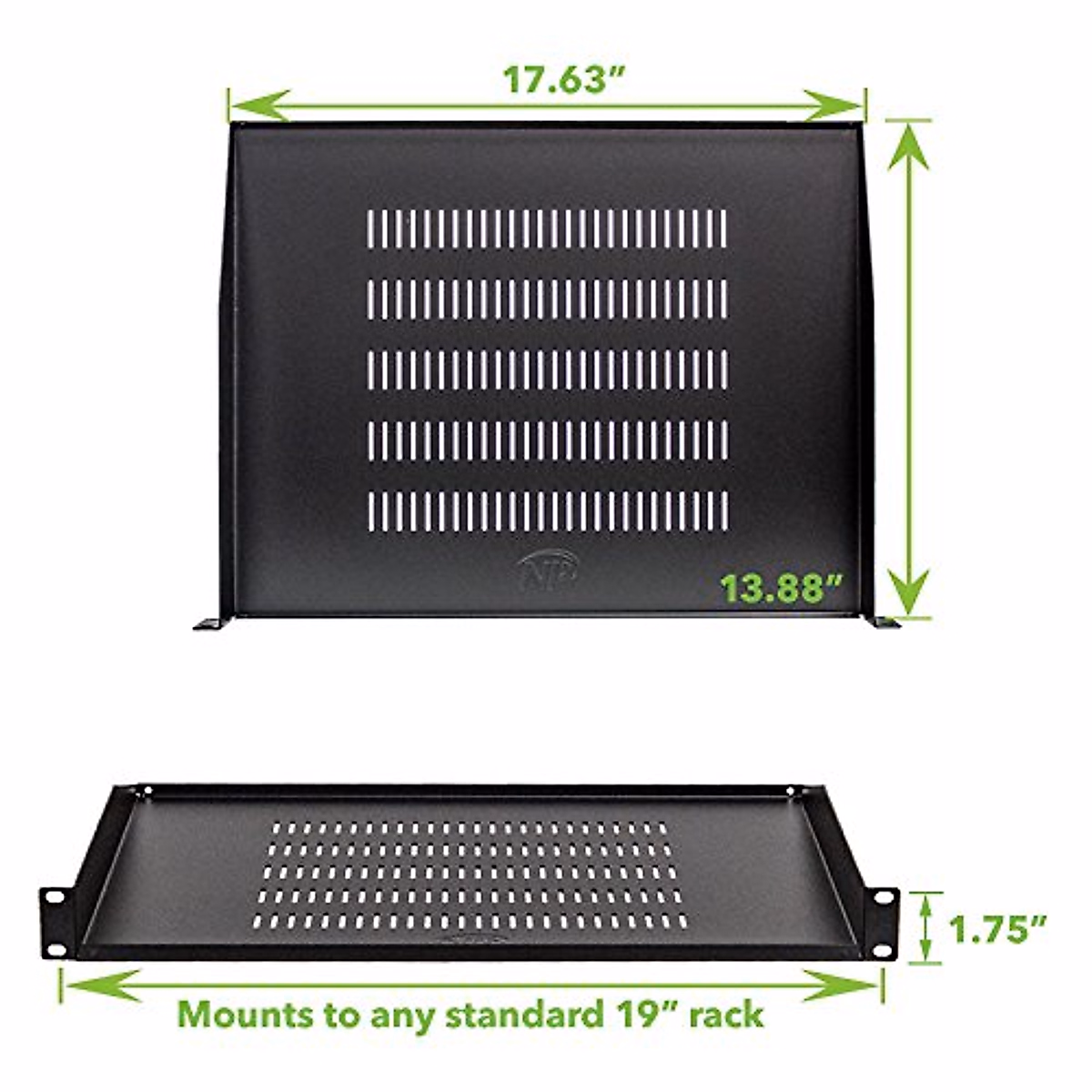 NavePoint Cantilever Server Shelf Vented Shelves Rack Mount 19 Inch 1U Black 14 Inches (350mm) deep