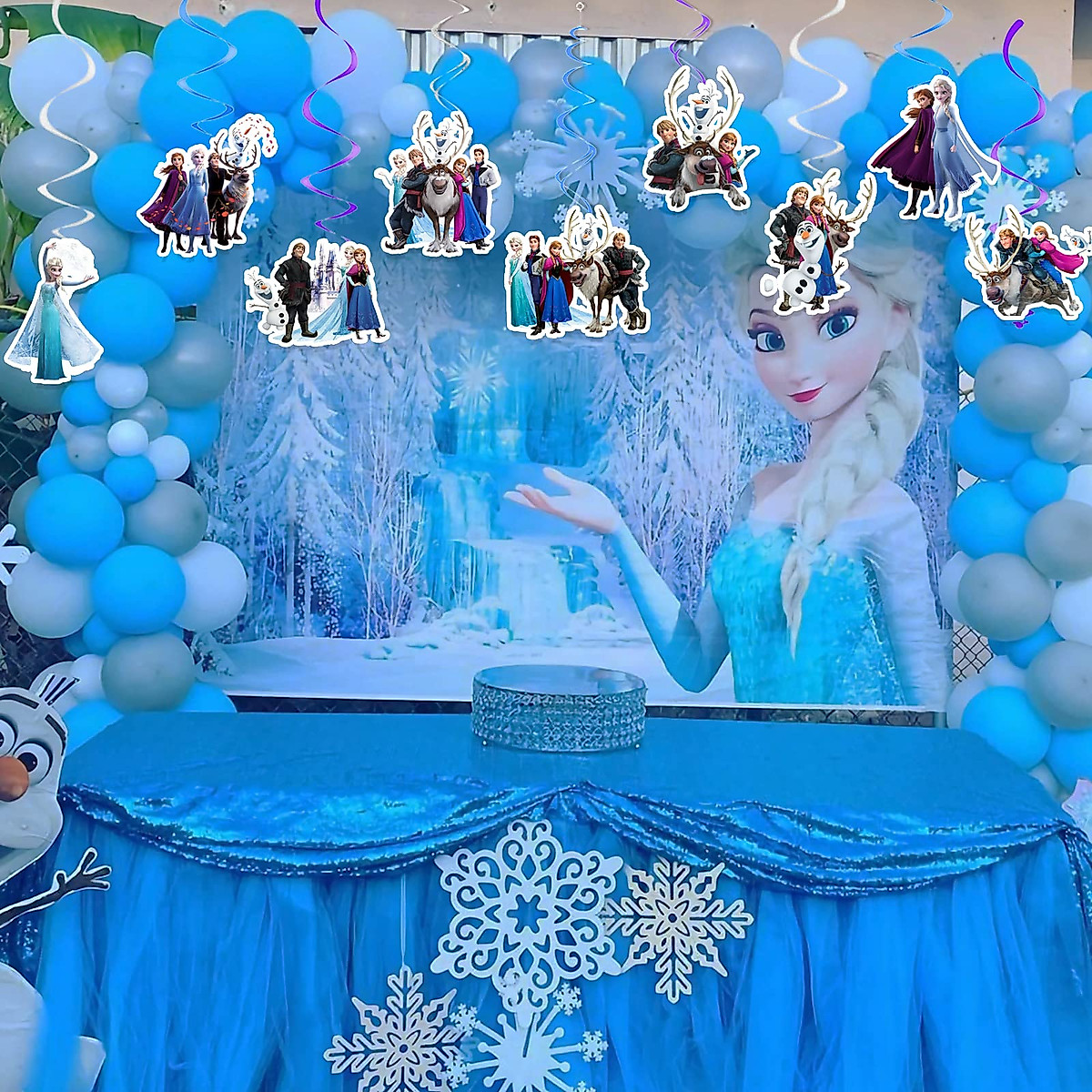 45 Pieces Frozen Hanging Swirl Decorations, Frozen Theme Foil Hanging Swirl Streams Ceiling Hanging Decorations for Kids Birthday Party Supplies