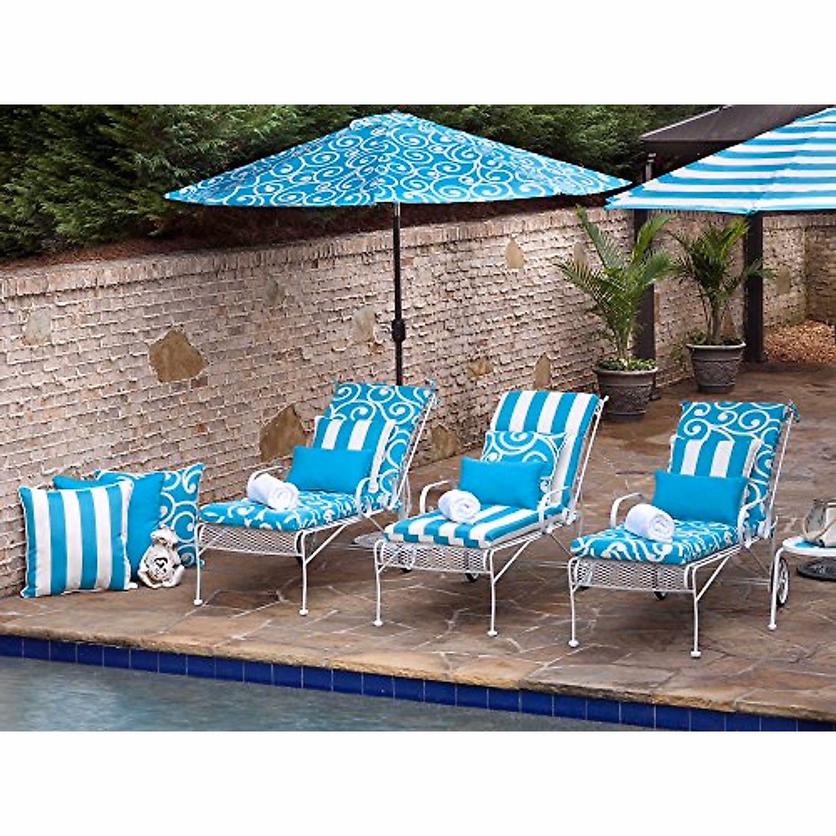 Pillow Perfect Outdoor/Indoor Cabana Stripe Turquoise Chaise Lounge Cushion, 1 Count (Pack of 1), Blue