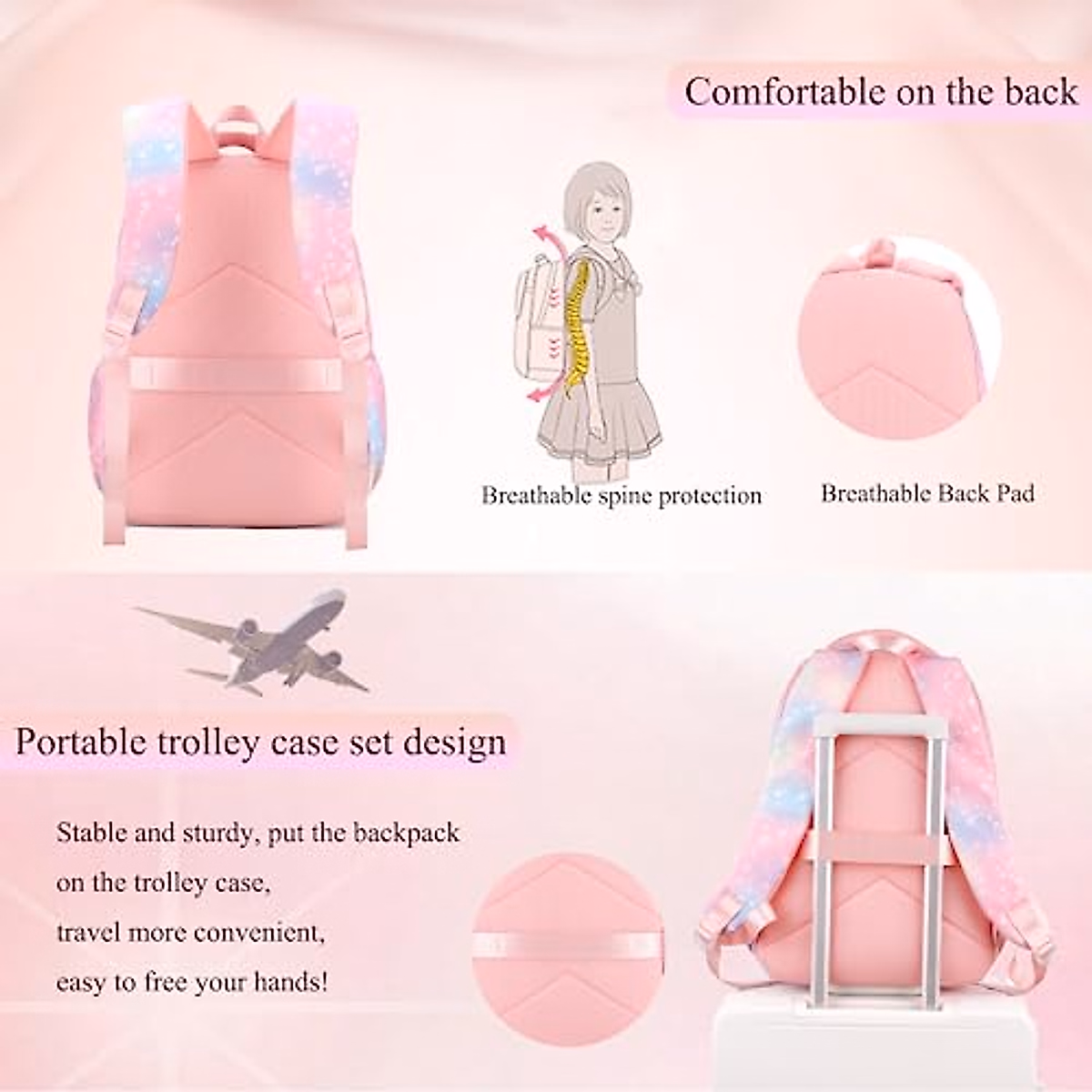 YJMKOI 3PCS Colorful Heart Print Backpack for Girls, Primary Kids Bookbag Set, Purple Backpack with Lunch Box