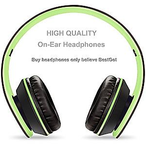 BESTGOT Kids Headphones BG6002 Children Headphones for Kids Boys Adult with Microphone Volume Control Foldable Headset with 3.5mm Plug Removable Cord (Black/Green)
