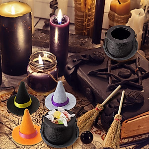 24 Pcs Halloween Mini Witch Hats, Mini Broom, Candy Cauldron Kettles, Halloween Decorations Witch Craft Miniatures Wizard Accessory, St Patrick's Day, Wizard Theme Party Decorations
