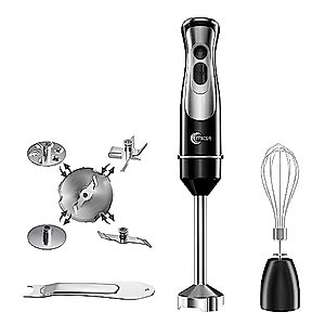FKN Immersion Blender Handheld with 4 Interchangeable Blades,5-in-1 Hand Blender Electric with 8 Speed and Turbo Mode,Handheld Blender Stick with 800W Heavy Duty Motor,and Whisk