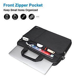 MOSISO 360 Protective Laptop Shoulder Bag Compatible with MacBook Air/Pro,13-13.3 inch Notebook,Compatible with MacBook Pro 14 inch 2021,Polyester Sleeve with 3 Front Pockets&Fix Handle&Belt,Black
