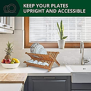 ROYAL CRAFT WOOD Bamboo 2 Tier Dish Drying Rack - Collapsible Dish Drainer Utensil Rack and Best Dish Holder for Kitchen Countertop