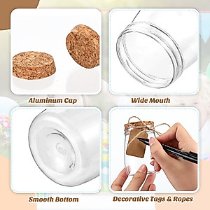 Nitial 50 Pack 5 oz Plastic Jars with Lids Bulk Yogurt Containers with Lids Gift Jars with DIY Craft Twine and Labels Gifts for Birthday Wedding Halloween Christmas Party Favor(Brown,Cork Lid)