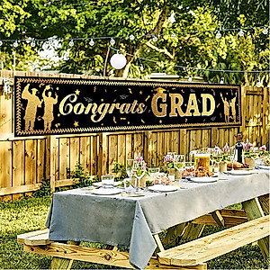 Mocossmy Graduation Yard Banner 2022,9.8 x 1.6 Ft Large Congrats Grad Banner Black and Gold Graduation Yard Signs Decoration Backdrop for Photography High School College Graduation Party Decoration