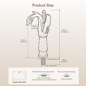 Cinwiny Swan Faucet Bathroom Sink Faucet Polished Gold Swan Shaped Single Handle One Hole Tall Lavatory Basin Tap Mixer Deck Mount Bird Faucet
