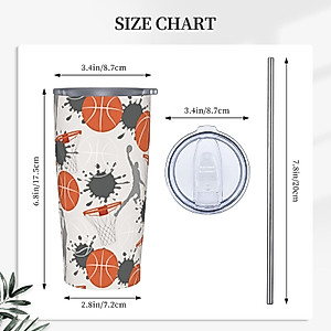 JASROTAO Basketball Game Tumbler, Sports 20oz Stainless Steel Insulated Travel Tumbler,Travel Coffee Mug with Lid and Straw Cups Gifts for Women Men