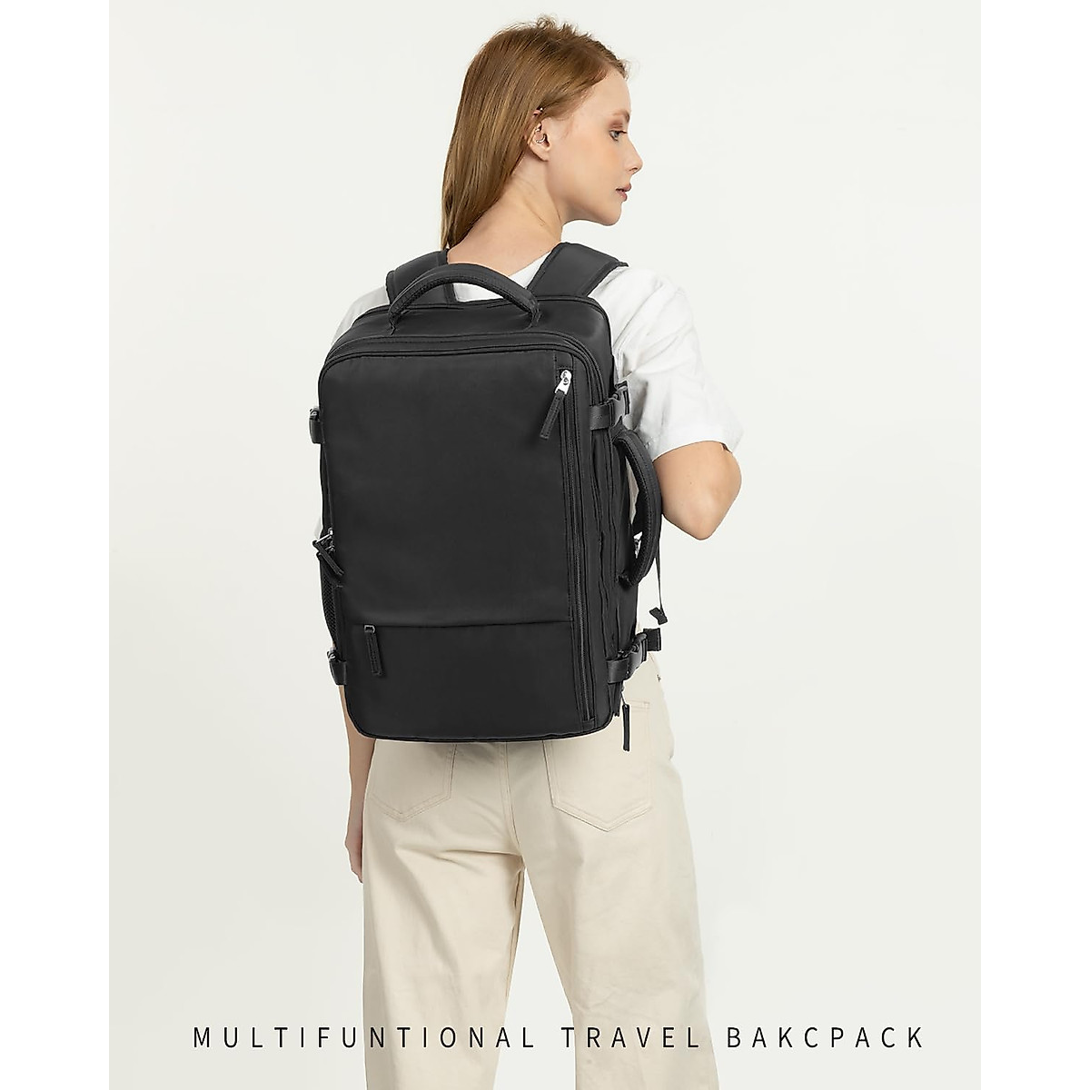 FALARK INC Travel Backpack For Women Men, Carry On Backpack Flight Approved, Waterproof Anti-theft Personal Item Trave Bag With USB Port For Travel, Black