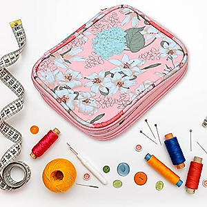 FAVOMOTO Empty Knitting Yarn Web Layer Crochet Tools Carrying Pockets Accessories Double-Layer Bags Hook Oxford Flower & Bag Various Pocket Hooks Travel Tote Pink Portable Case Cloth