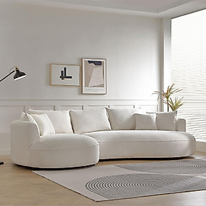 HanStrong Curved Sofa 124.8" L Shaped Sectional Sofa Couch, 4 Seat Cream Sofa Comfy Upholstery Boucle Fabric Couch with Left Chaise and Pillows for Living Room Bedroom Apartment Home Office