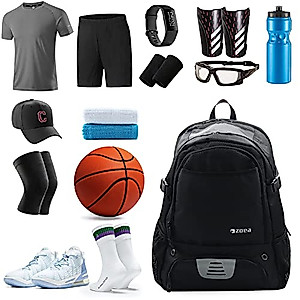 ZOEA Large Basketball Bag - Backpack for Basketball, Soccer & Volleyball Football Gym Includes Shoe & Ball & Laptop Compartment (Black)