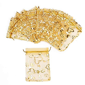 Volanic 100PCS 4X6 Inch Sheer Heart Organza Bags with Drawstring for Christmas Candy Jewelry Party Wedding Favor Gift Bag