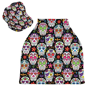 Nursing Cover Breastfeeding Scarf Day of Dead Sugar Skull- Baby Car Seat Covers, Infant Stroller Cover, Carseat Canopy(m)
