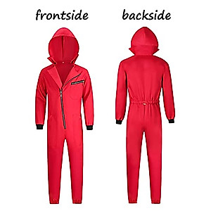 Fairycece Money Costume Heist Red Jumpsuit With Hood Women Casa De Papel La Men Coverall