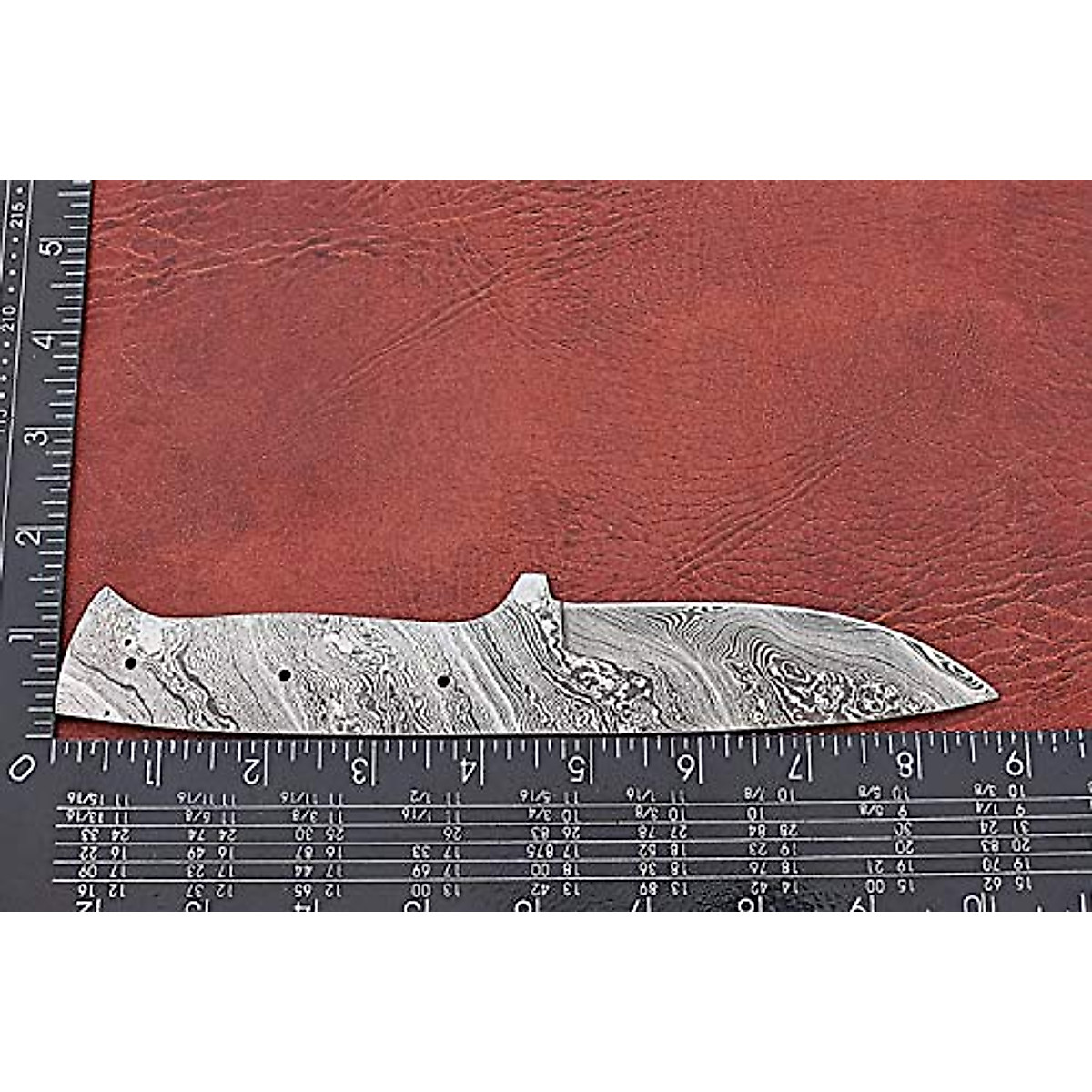 9" Long Straight Back Blank Blade Skinning Knife, Hand Forged Damascus Steel, 4" Scale Space with 3 Pin Hole Space,4.25 inches Cutting Edge