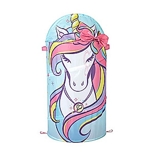 Idea Nuova JoJo Siwa Believe in Your Dreams Unicorn 3 Piece Collapsible Storage Set with Collapsible Ottoman, Bin and Figural Dome Pop Up Hamper, Pink