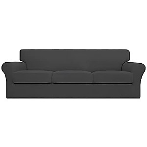 Easy-Going Couch Cover, Stretch Sofa Cover with 3 Cushion Covers, Washable Spandex Jacquard Fabric, Elastic Furniture Protector for Pets, Kid (Large, Dark Gray)