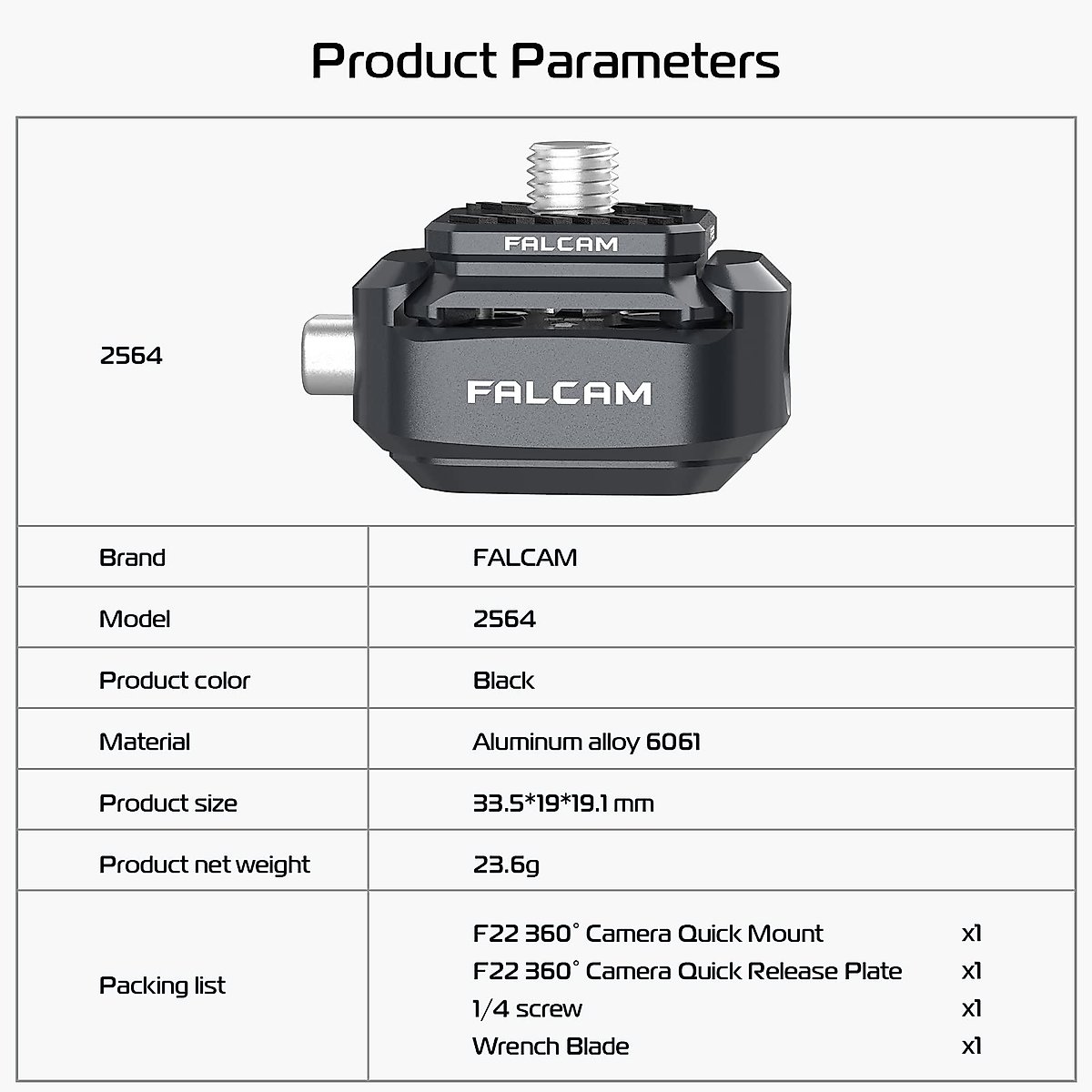 FALCAM F22 Quick Release Kit for Insta360, Panoramic Camera Mounting Adapter Convert 1/4" Thread to F22 QR System, Camera Accessory for Insta 360 ONE RS, ONE RS 1-inch, ONE X/X2/X3/Go 3/Ace Pro