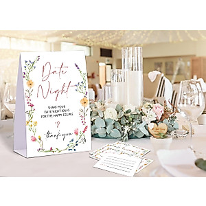 Wildflowers Date Night Game, Date Night Ideas Sign with 50 Cards, Bridal Shower Game, Boho Bridal Shower Decorations, Wedding Date Night Advice - 07