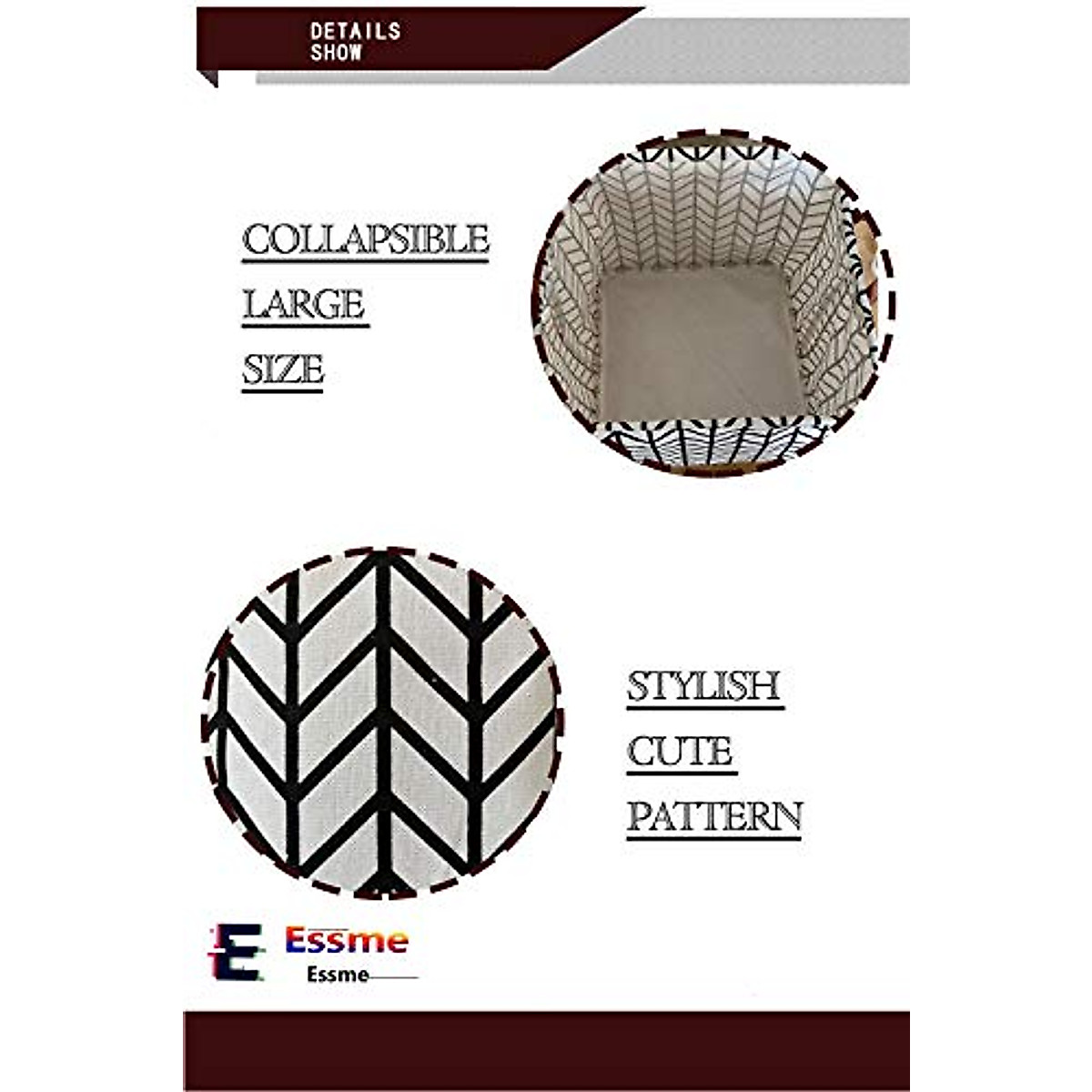 ESSME 3pack Square Storage Bin,Cotton Fabric Laundry Baskets,Collapsible Waterproof Toy Storage Bin with Handles for Family Storage,Shelf Baskets (Black arrows)