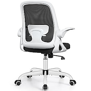 Winrise Office Chair Ergonomic Desk Chairs with Lumbar Support and Flip-up Arms, Comfortable Breathable Mesh Computer Executive Chair with Swivel Task, Adjustable Height 4'', Home, Bedroom - White
