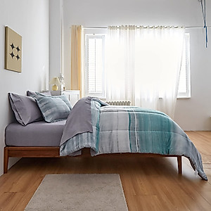 Joyreap 7 Piece Bed in a Bag Queen, Light Gray Stripes Reversible Design, Microfiber Comforter Set for All Season- 1 Comforter, 2 Pillow Shams, 1 Flat Sheet, 1 Fitted Sheet, 2 Pillowcases