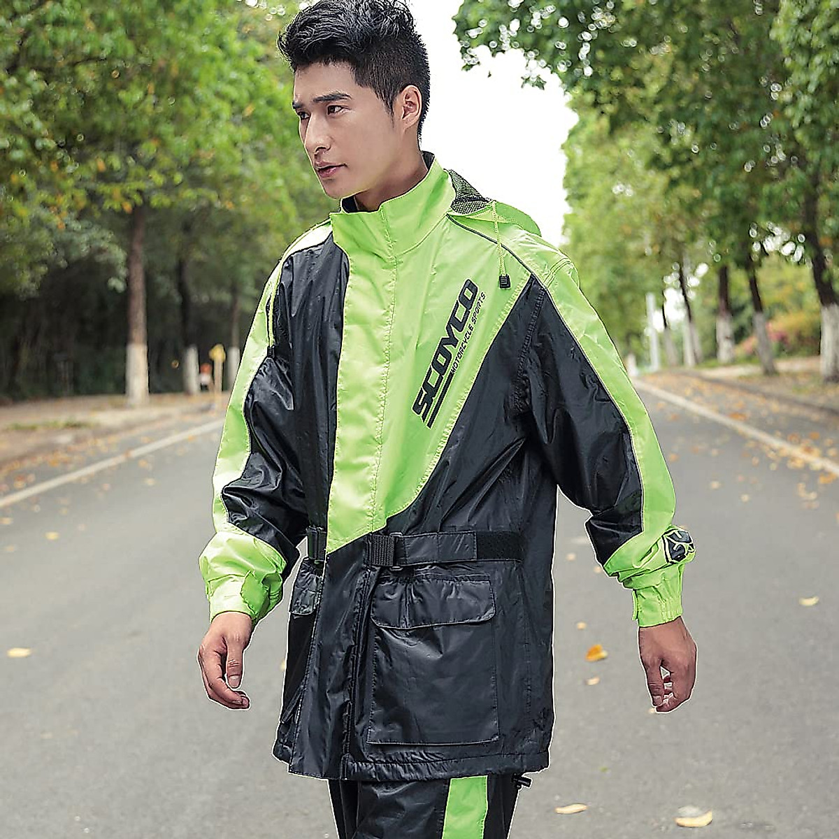 Scoyco® Motorcycle Rain Gear Jacket Coat with Pants for Man Waterproof Comfortable fit Cycling Bike (Green, L)