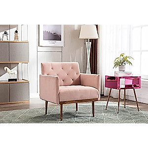SLEERWAY Modern Velvet Single Sofa Chair, Upholstered Accent Living Room Chair, Comfy Armchair with Rose Golden Metal Legs, Tufted Chair for Reading or Lounging (Pink)
